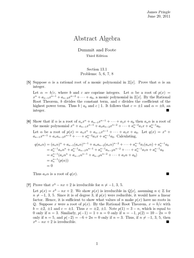 Part Solution of Dummit and Foote | PDF | Polynomial | Mathematics Of ...