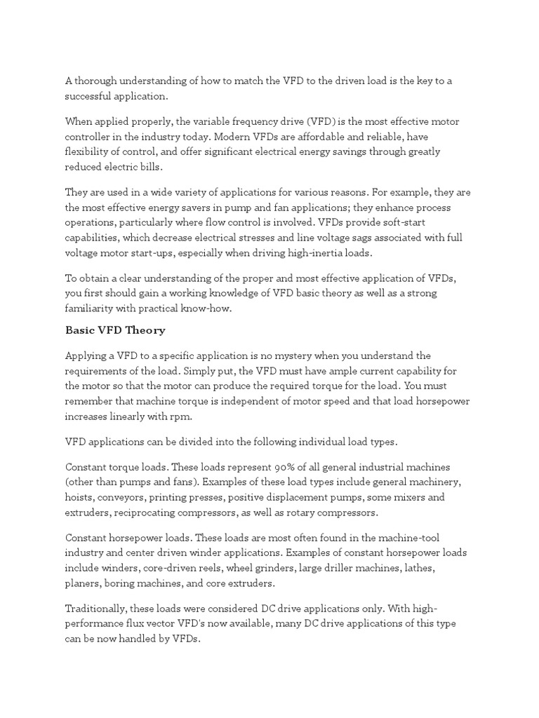 VFD Variable Torque Application | PDF | Engines | Pump