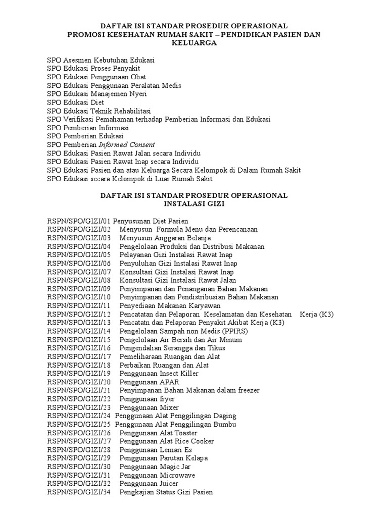 Daftar Isi SPO | PDF