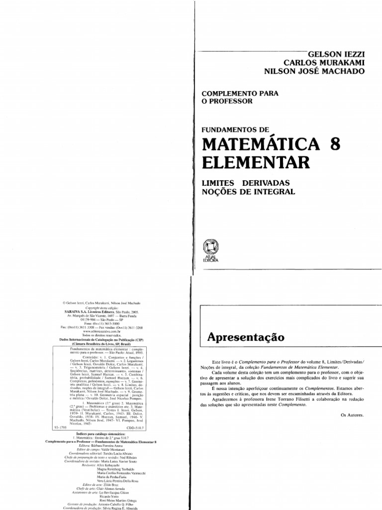 Fundamentos Da Matematica Elementar - Livro Do Professor - Volume 08 ...