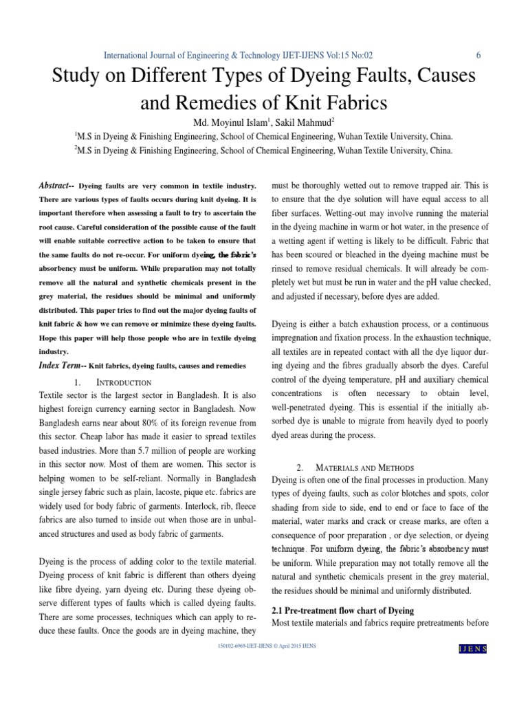 Study On Different Types of Dyeing Faults PDF | PDF | Dyeing | Textiles
