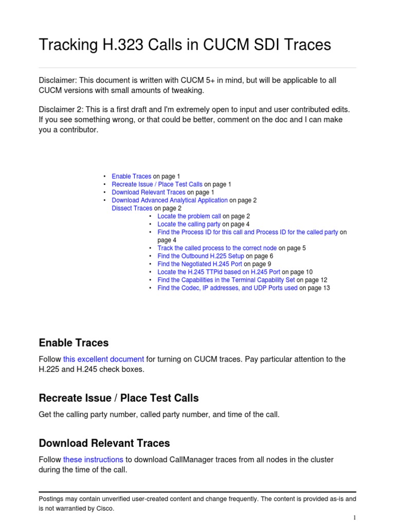 Tracking H 323 Calls In Cucm Sdi Traces Pdf Port Computer Networking Regular Expression