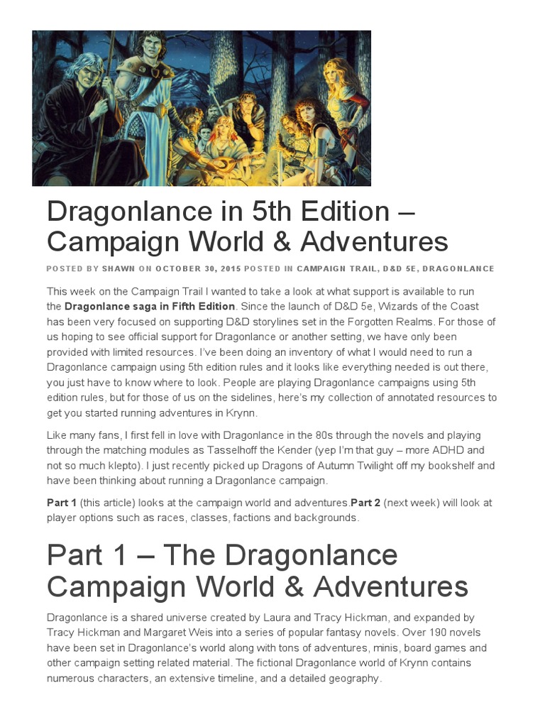 Dragonlance in 5th Edition - Campaign World & Adventures On Tribality ...