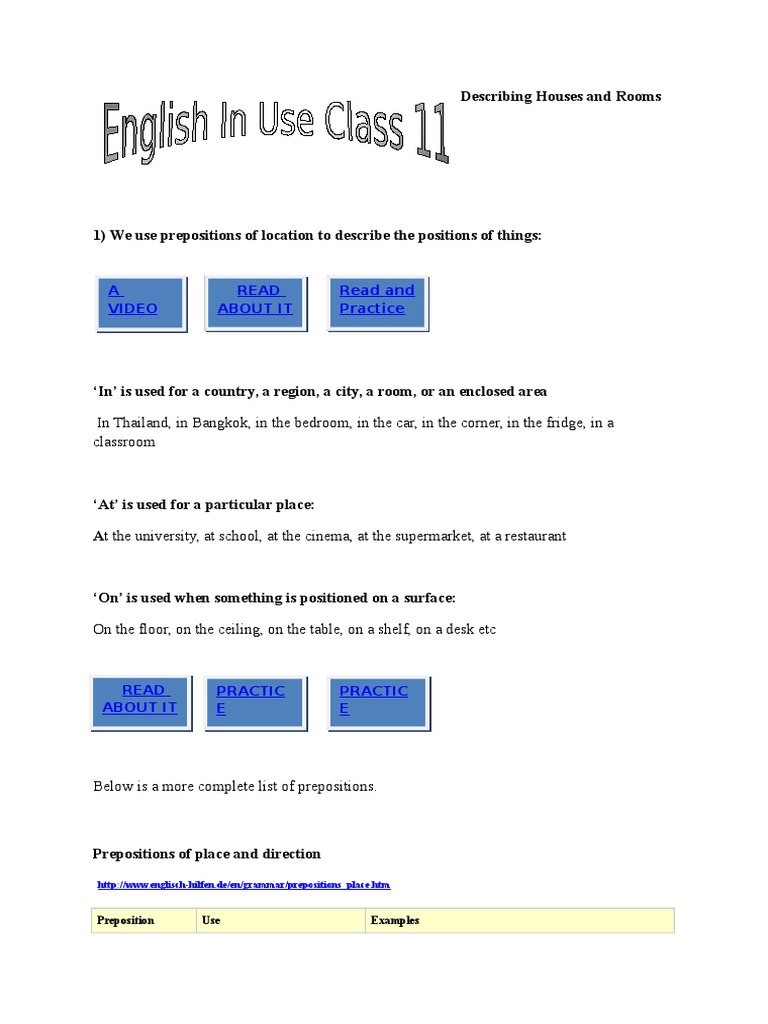 English in Use 1 Self Study Class 11 Describing Houses and Rooms | PDF ...