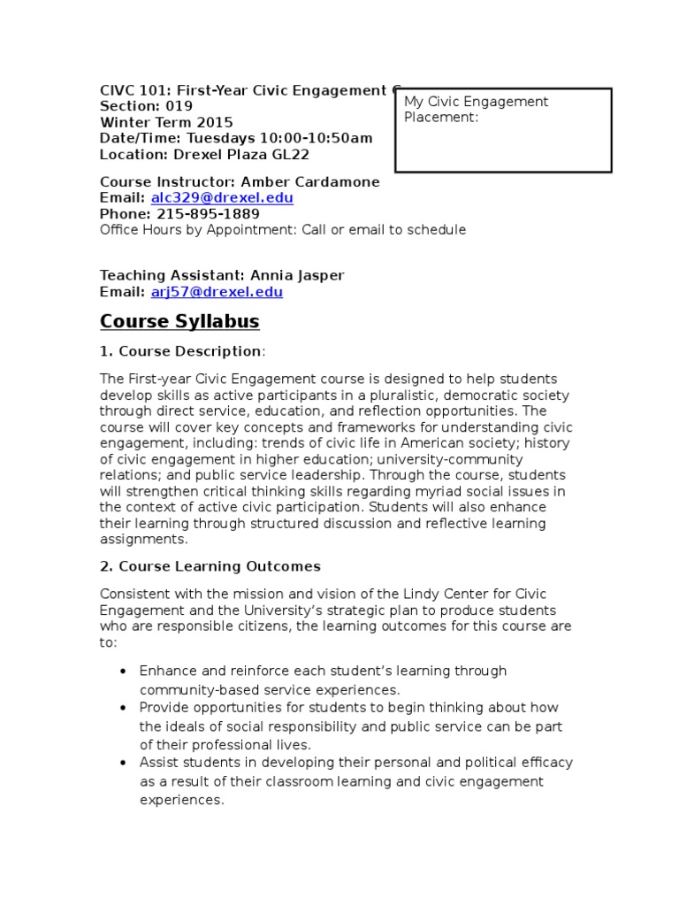 Drexel Civc101 Syllabus | PDF | Civic Engagement | Science, Technology ...