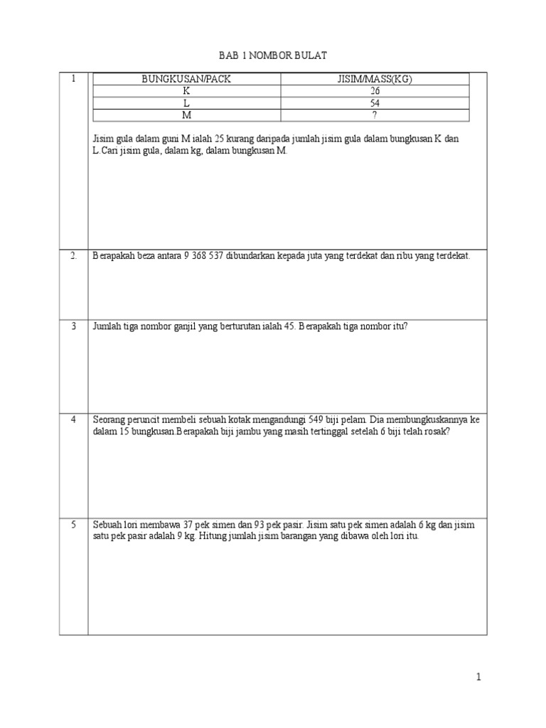 Matematik Tingkatan 1 | PDF