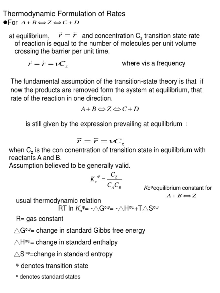 Tansition State Theory To Determine The Rate Constant | PDF ...