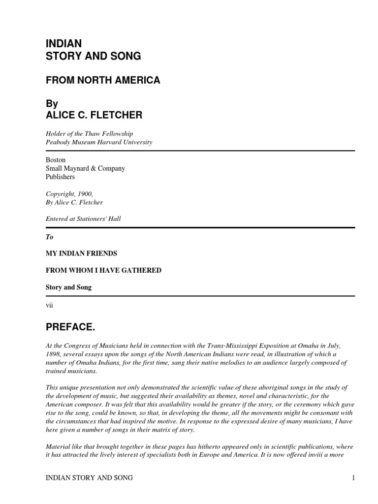 Indian Story and Songfrom North America by Fletcher, Alice C. (Alice ...
