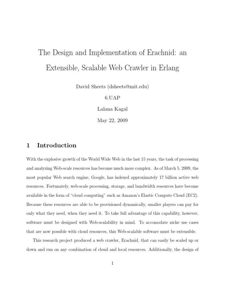 The Design and Implementation of Erachnid: An Extensible, Scalable Web Crawler in Erlang | PDF ...