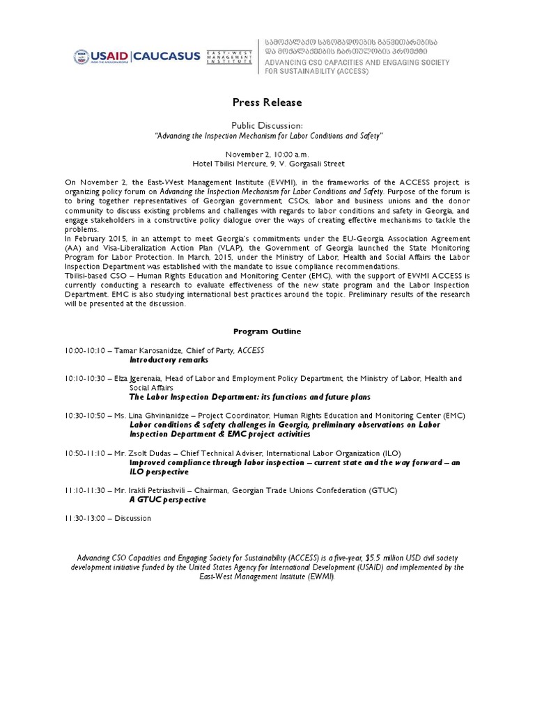Press Release - Policy Forum On Labor Conditions and Safety | PDF
