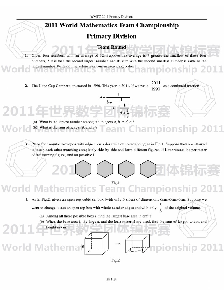 Analysis of Mathematics Problems and Word Problems from the 2011 World ...