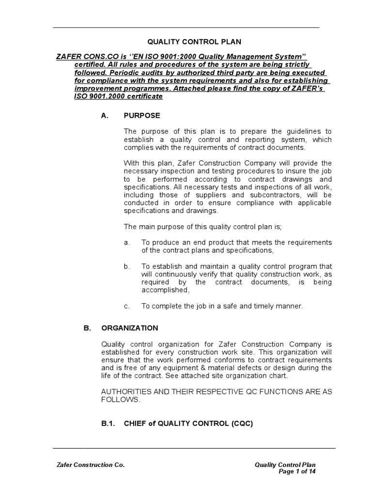 Tip QC Plan | Specification (Technical Standard) | General Contractor