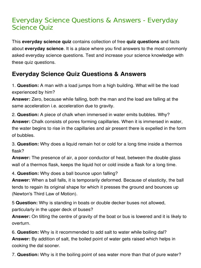 Everyday Science Questions & Answers - Everyday | PDF | Atmosphere Of ...
