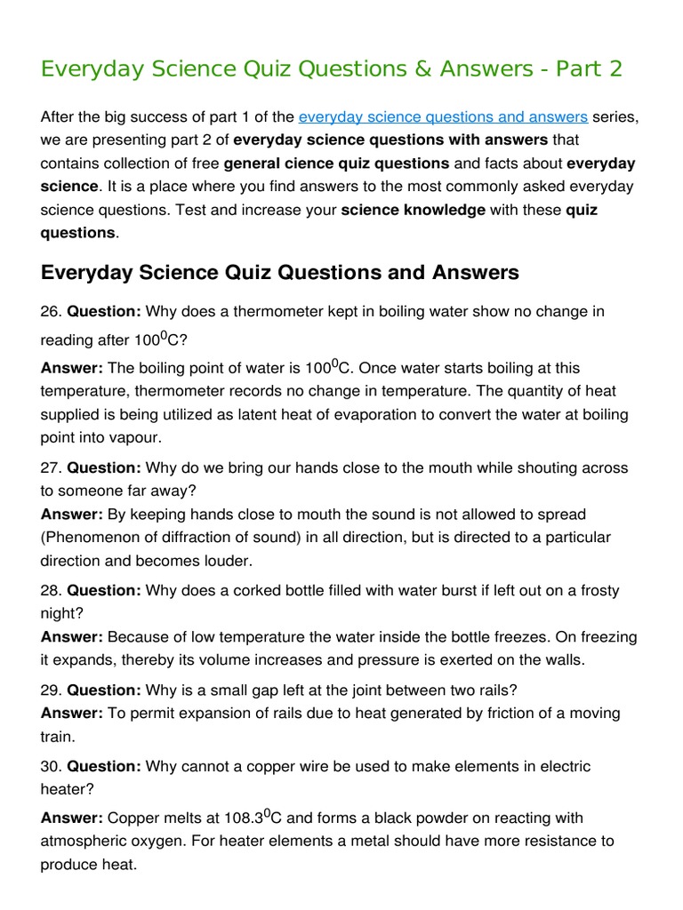 Everyday Science Quiz Questions & Answers - Part 2 | PDF