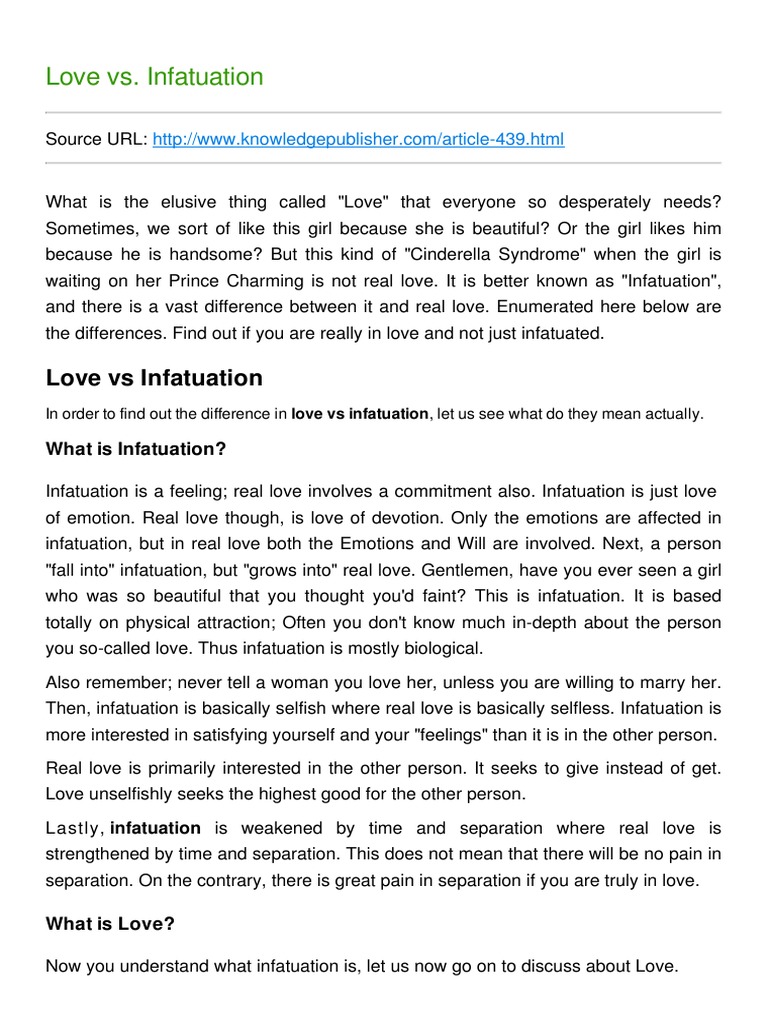 Love vs. Infatuation PDF | PDF | Jealousy | Love