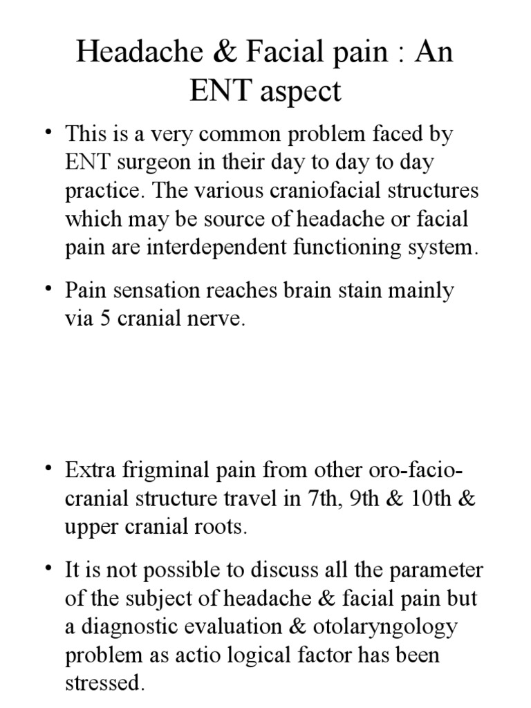 Headache & Facial Pain: An ENT Aspect | PDF | Headache | Migraine