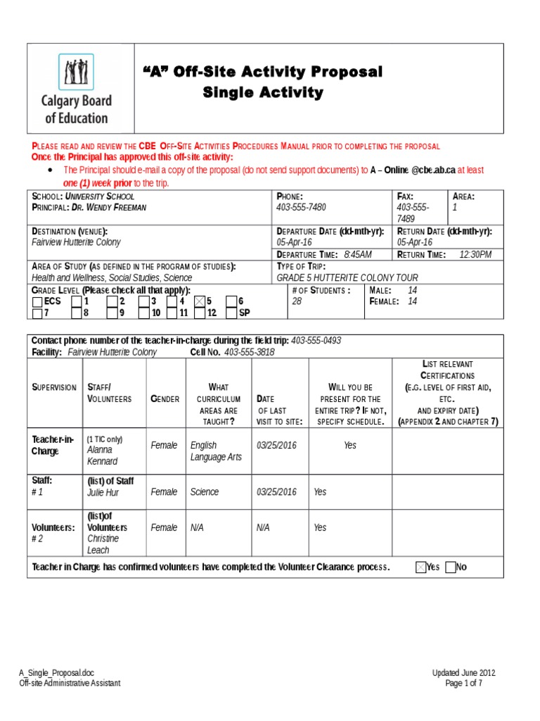 Grade 5 Hutterite Colony Tour Proposal | PDF | Educational Assessment ...
