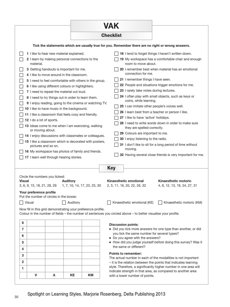 VAK Checklist | PDF | Classroom | Epistemology