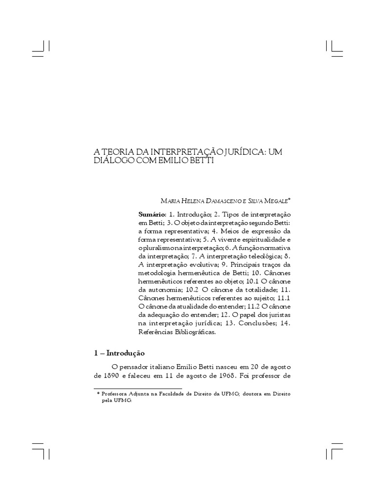 Megale, M. H. A Teoria Da Interpretação Jurídica - Diálogo Com Emilio ...