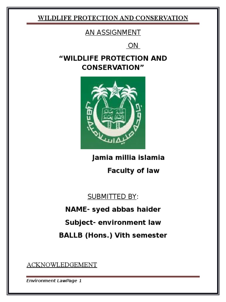 An Assignment ON: Wildlife Protection and Conservation | PDF | Damages ...
