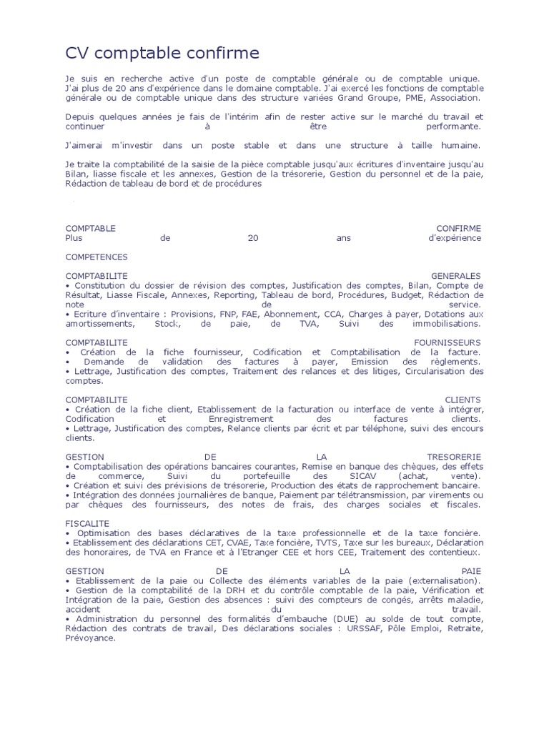 CV Comptable Confirme | PDF | Comptabilité | Facture