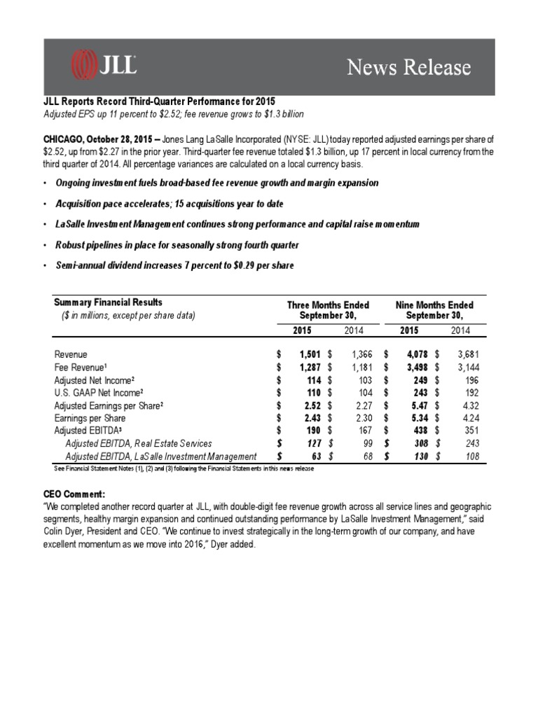 JLL Reports Record Third-Quarter Performance For 2015 | Download Free ...
