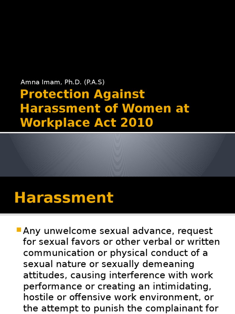 Protection Against Harassment of Women at Workplace Act | Hostile Work ...