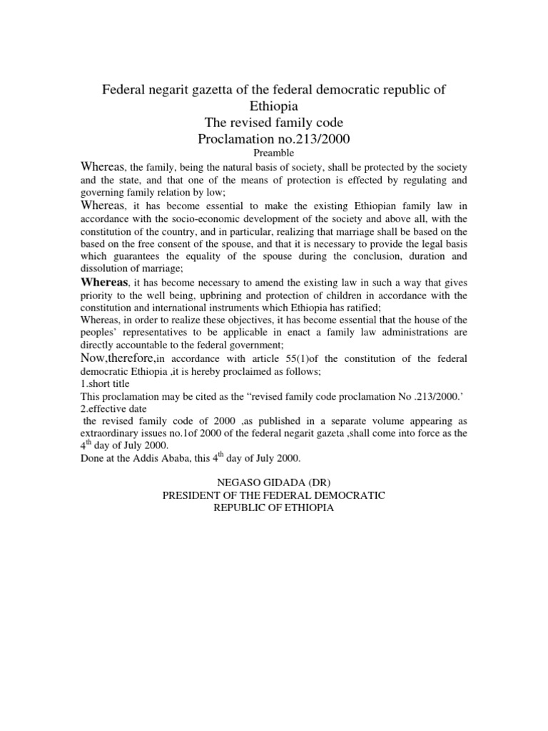 Ethiopian Revised Family Code | PDF | Marriage | Divorce