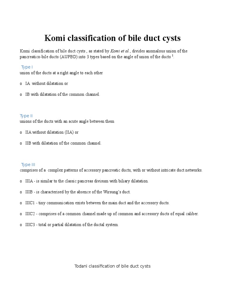 Komi Classification of Bile Duct Cysts | PDF | Exocrine System ...