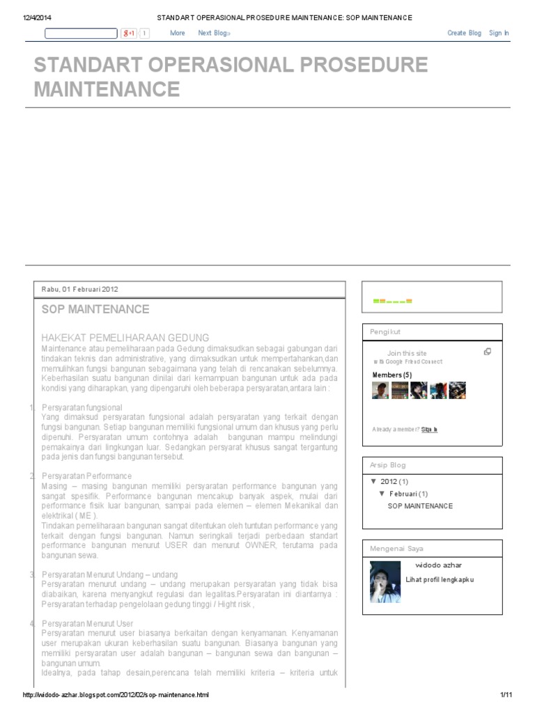 Standart Operasional Prosedure Maintenance_ Sop Maintenance