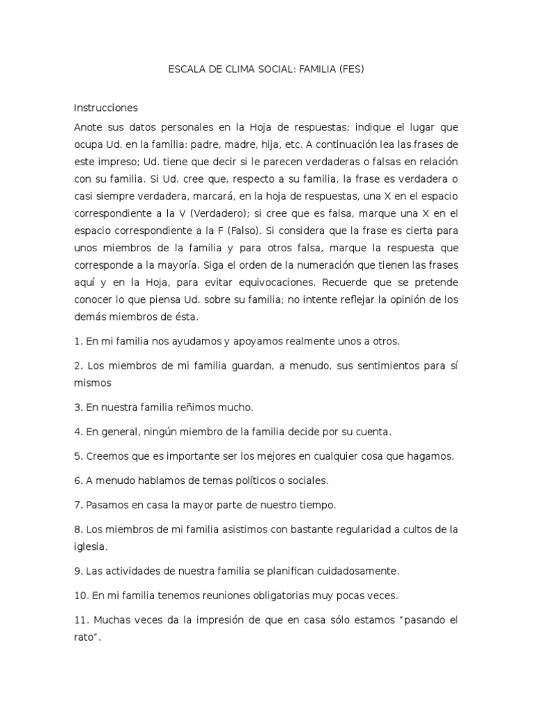 Escala de Clima Social Fes | PDF