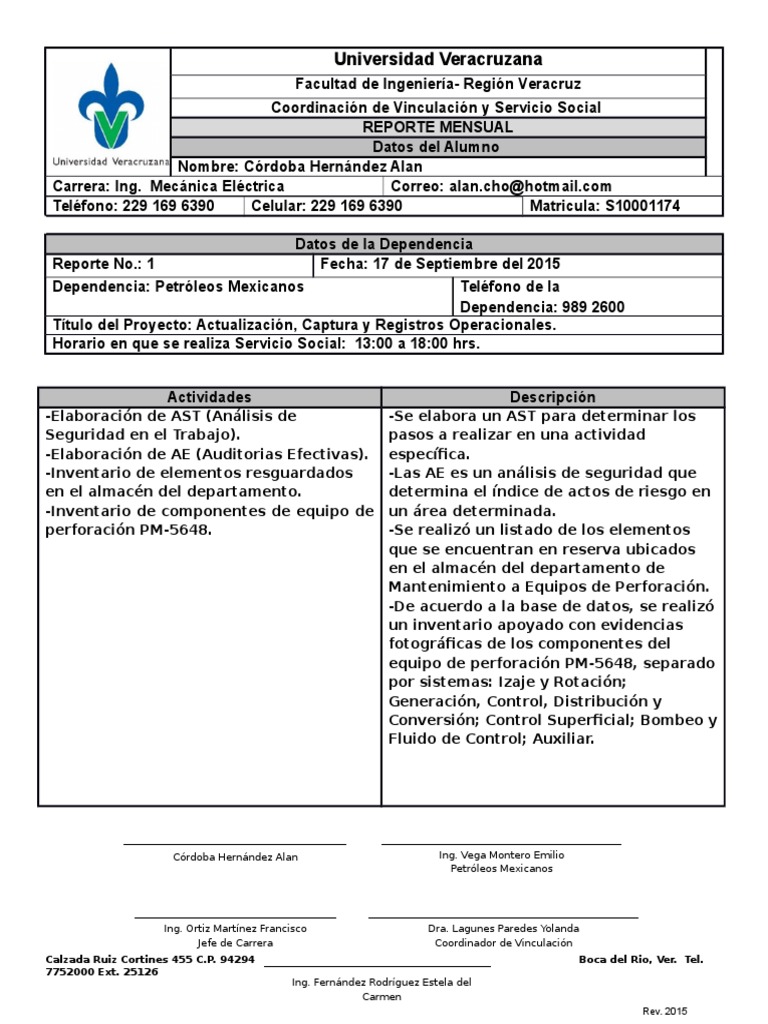 Reporte Mensual de Servicio Social UV | PDF | Science | Ciencia y ...