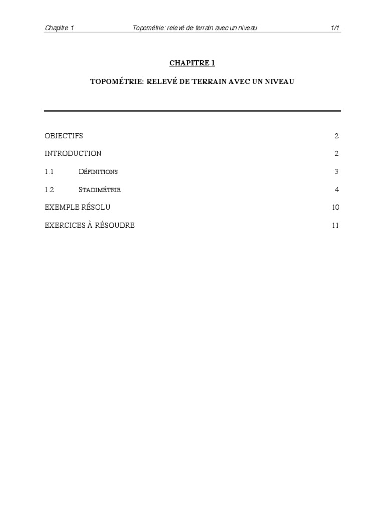 Chapitre 1 Topométrie: Relevé de Terrain Avec Un Niveau | PDF