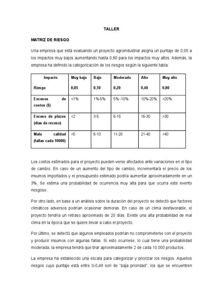 Taller - Diseño y Evaluación Integral de Proyectos (B-Learning) | PDF | Probabilidad | Valor ...