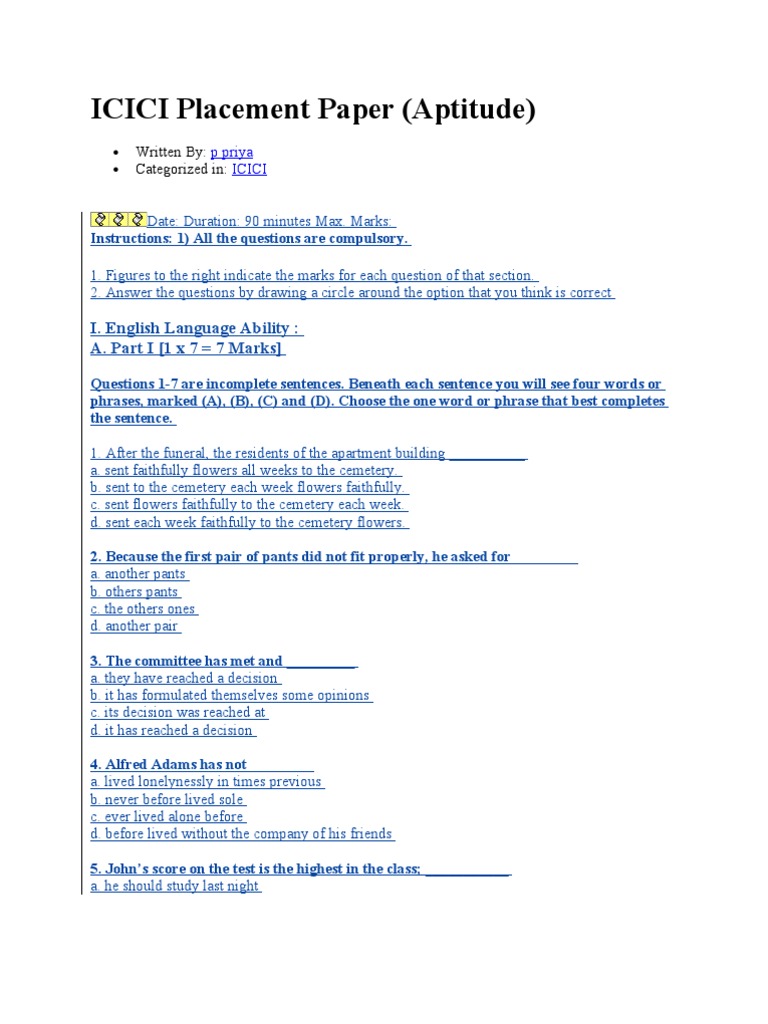 ICICI Placement Paper | PDF | Earthquakes | Nature