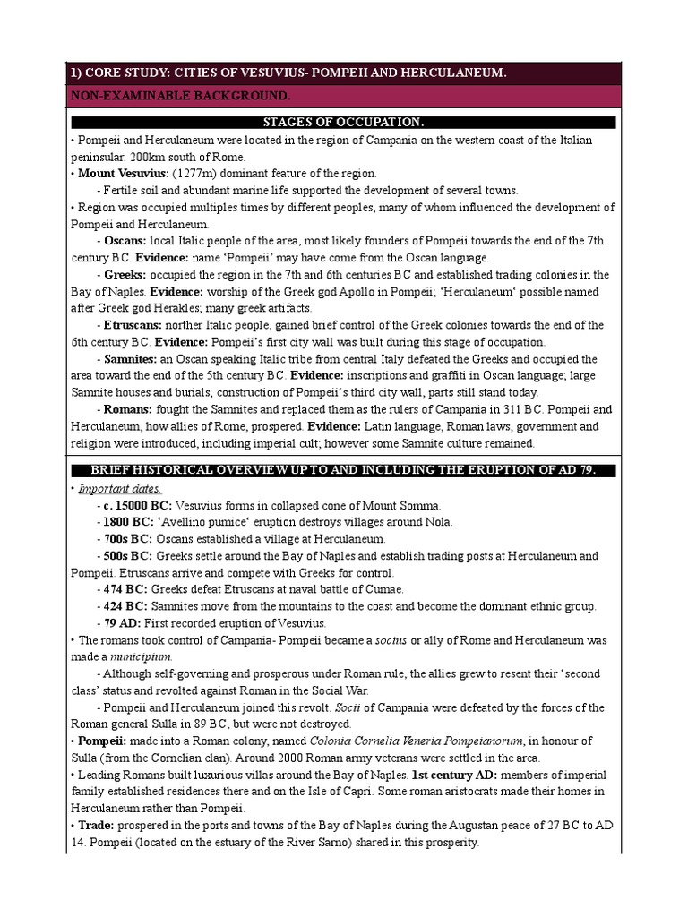 Pompeii and Herculaneum Study Notes | PDF | Pompeii | Mount Vesuvius