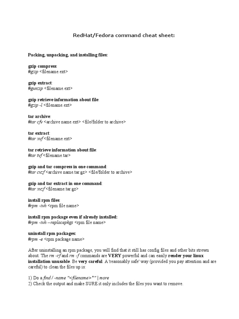 Redhat Fedora Command Cheat Sheet Pdf Directory Computing