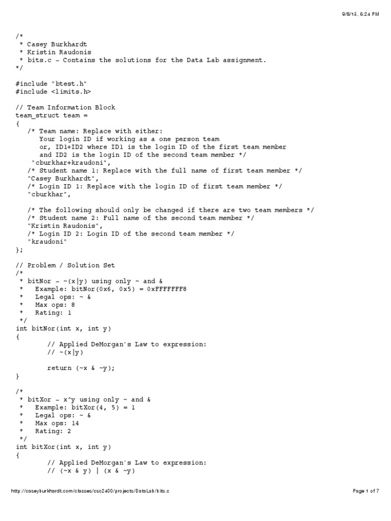 Data Lab Answers | PDF | Integer (Computer Science) | Bit