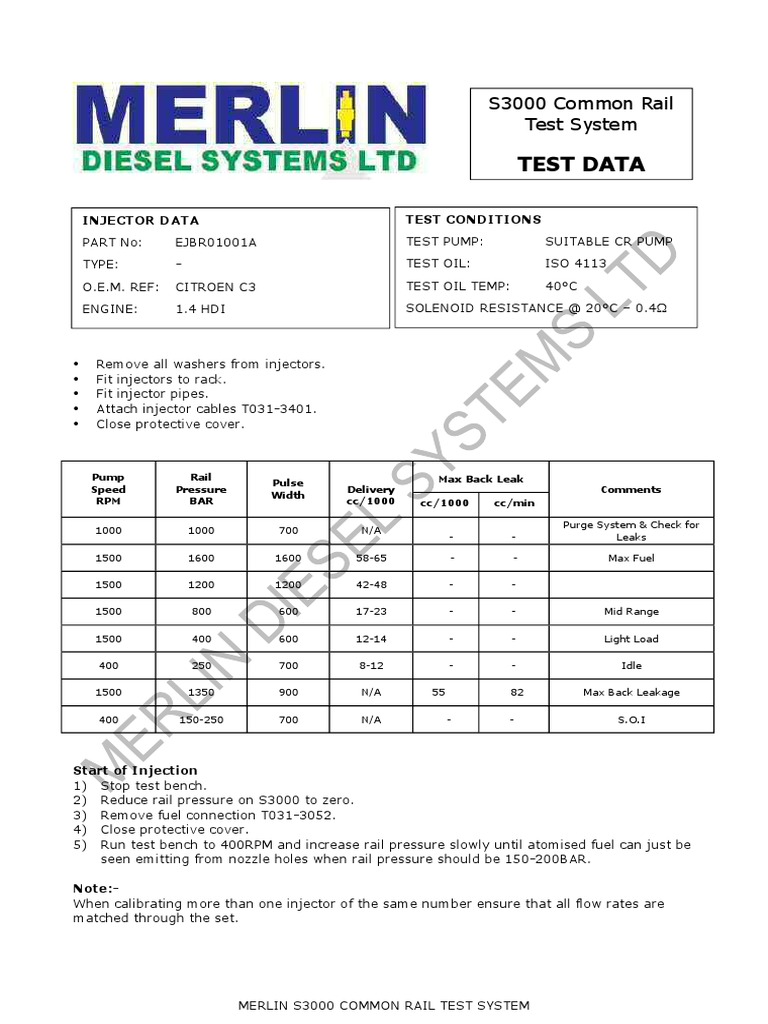 MERLIN S3000 Common Rail Injector Testing | PDF | Fuel Injection ...