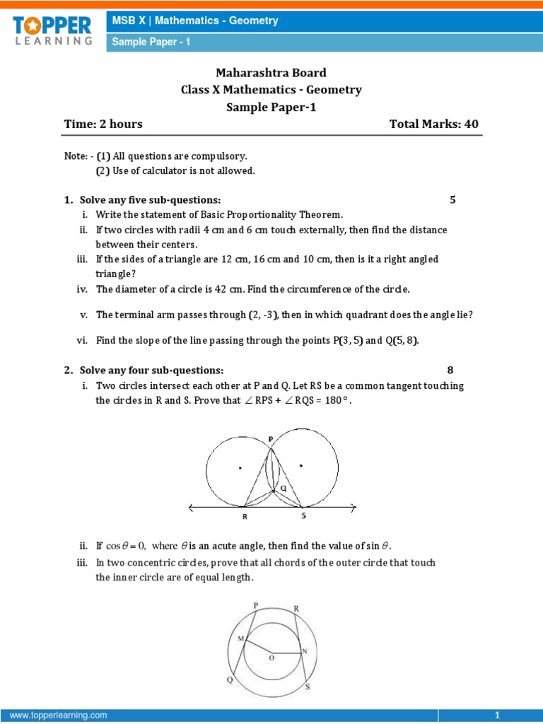 Maharashtra-Mathematics Geometry Sample Paper-1-Class 10 Question Paper ...