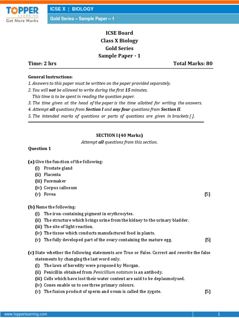 ICSE-Biology Sample Paper-1-Class 10 Question Paper | PDF | Phenotypic ...