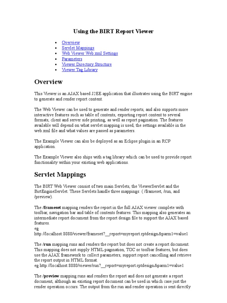 Using The Birt Report Viewer Ajax Based J2ee Application Pdf Html Element Html 3644