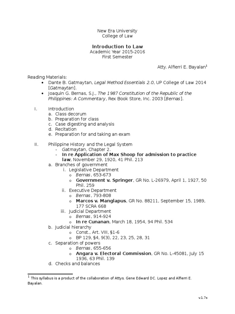 NEU-Introduction To Law-Outline V.1.7-For Students | PDF | Precedent ...