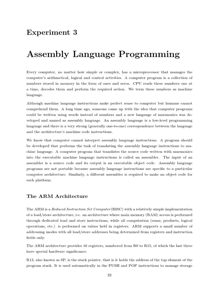 Arm Assembly Language Programming | Assembly Language | Instruction Set