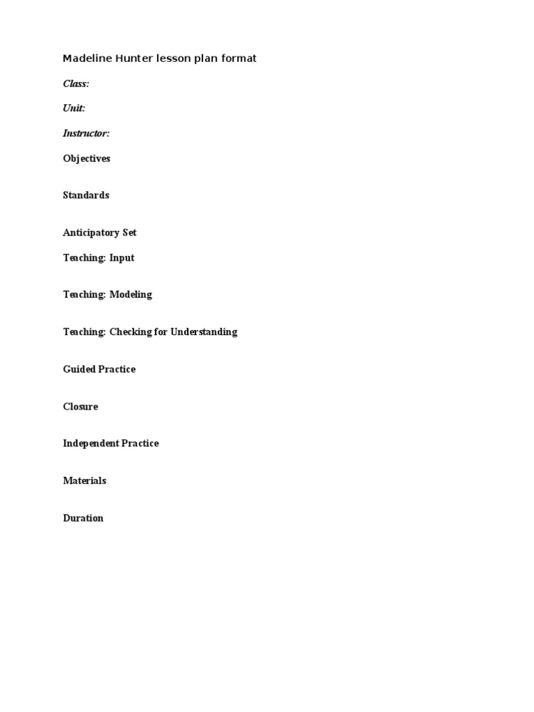 A Comprehensive Explanation of the Madeline Hunter Seven-Step Lesson ...