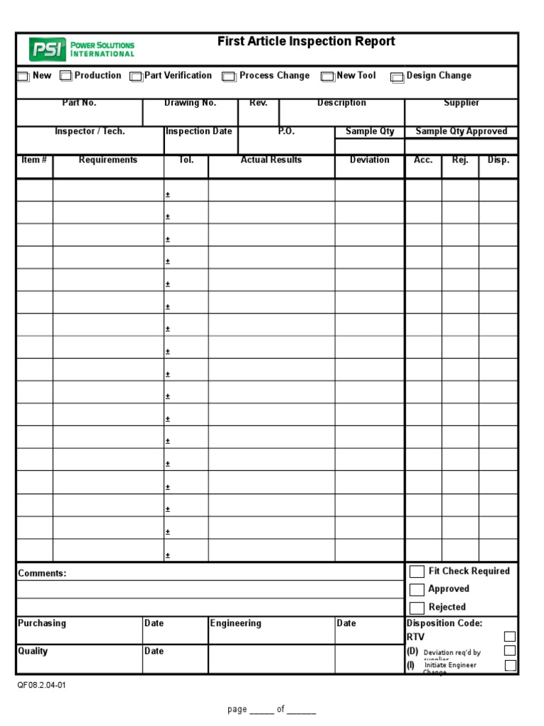 PSI First Article Inspection Report | PDF | Technology & Engineering