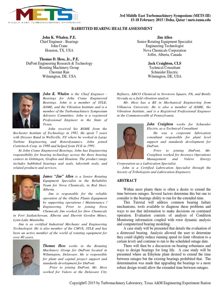 Babbitted Bearing Health Assessment | PDF | Bearing (Mechanical) | Wear