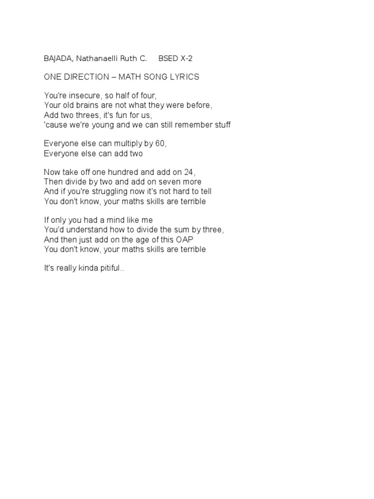 Math in One Direction Lyrics | PDF | Religion & Spirituality