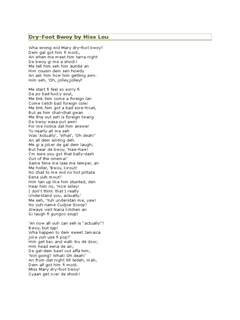 Dry Foot Bwoy by Miss Lou | PDF