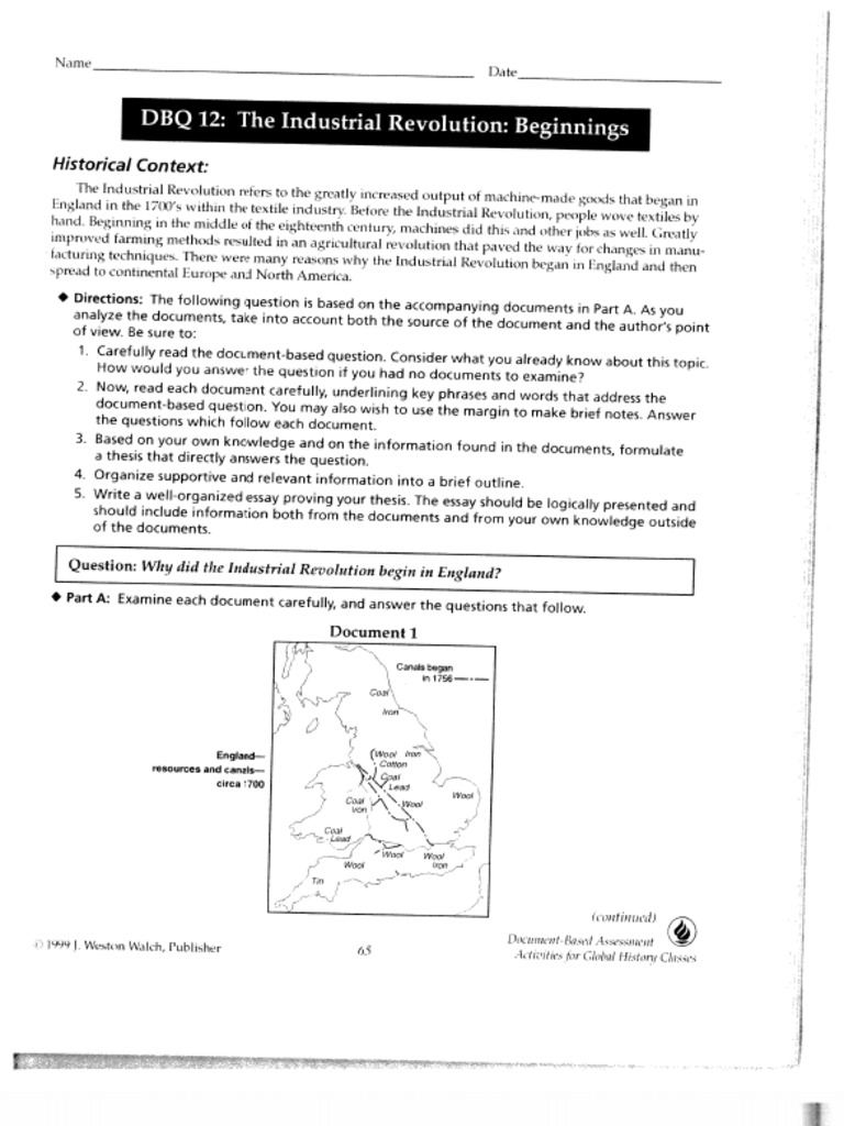 DBQ 12: The Industrial Revolution: Beginnings: Historical Context | PDF ...